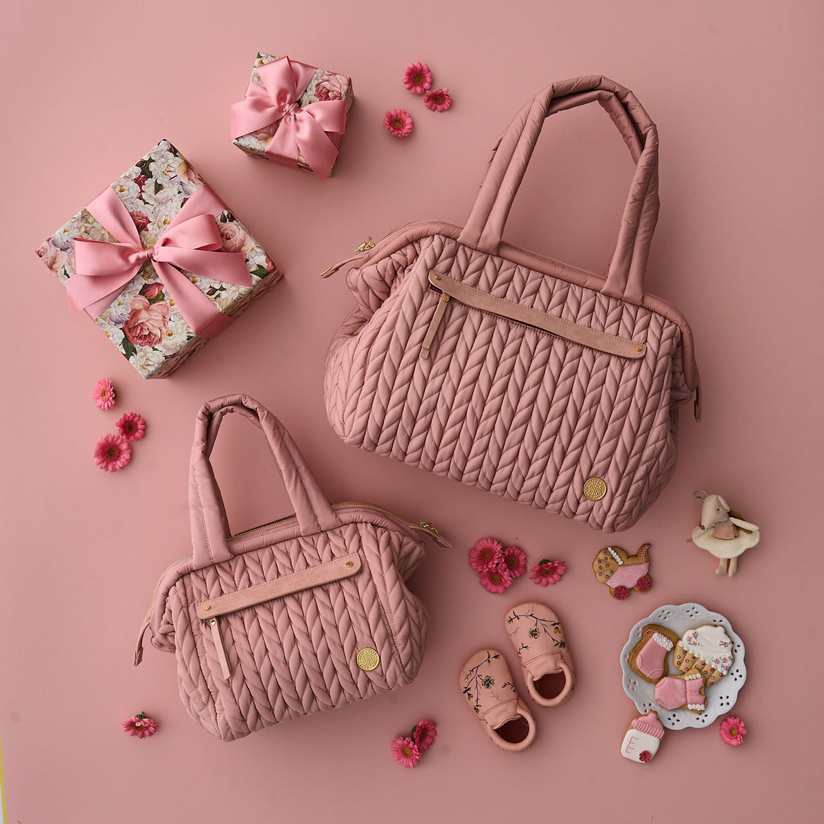 Paige Carryall Diaper Bag - Blush Pink Designer Baby Bag